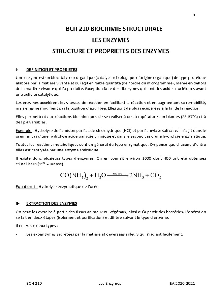 Structure Et Propriétés Des Enzymes | PDF | Enzyme | Méthode immuno-enzymatique ELISA