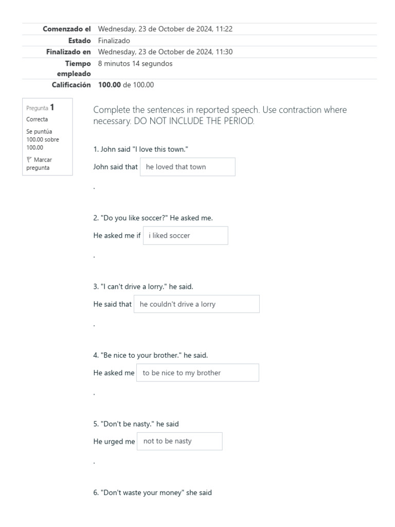 Grammar - Reported Speech 2, 2nd P - Revisión Del Intento | PDF