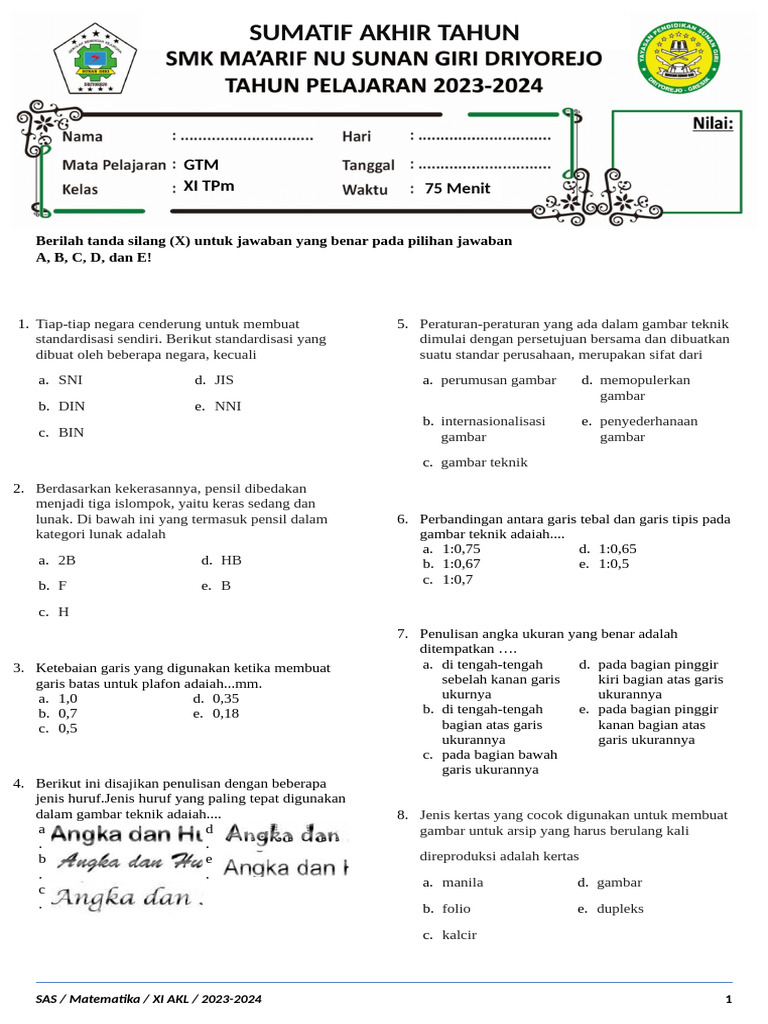 Soal Sat GTM Xi 2024 | PDF