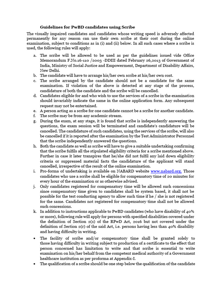 Scribe Guidelines for PwBD Candidates | PDF | Justice | Crime & Violence