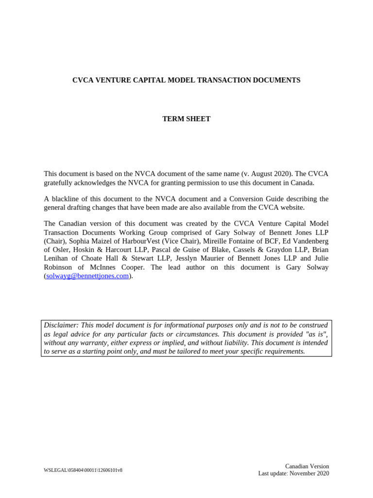 CVCA Venture Capital Term Sheet | PDF | Securities (Finance ...