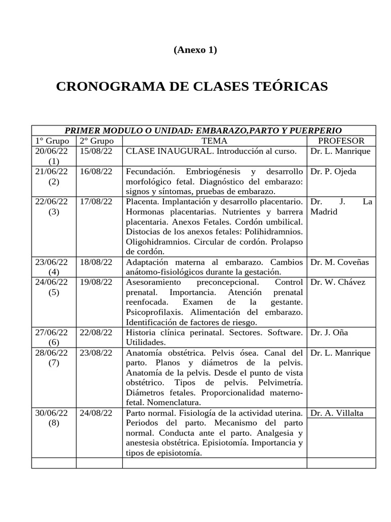 Clases Teoricas de Syllabus Manrique | PDF | Parto | El embarazo