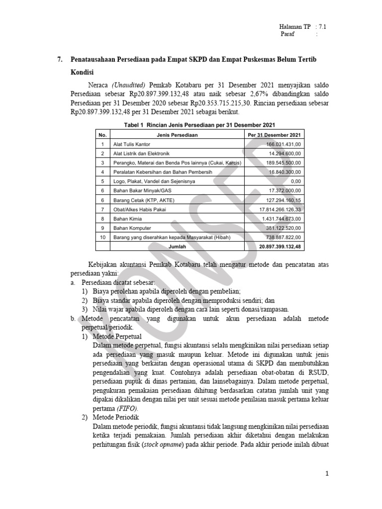 Konsep TP Persediaan Kor KT - PT - Revisi 19042022 | PDF | Pengelolaan Keuangan & Uang