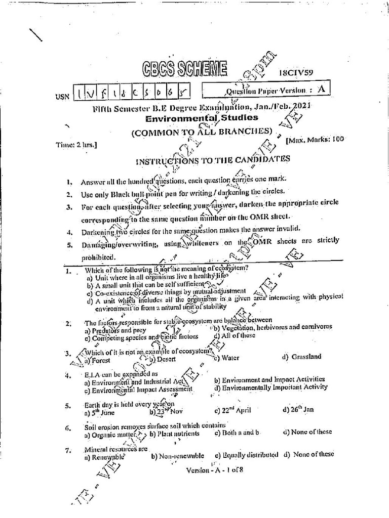 18CIV59 VTU Question Paper | PDF