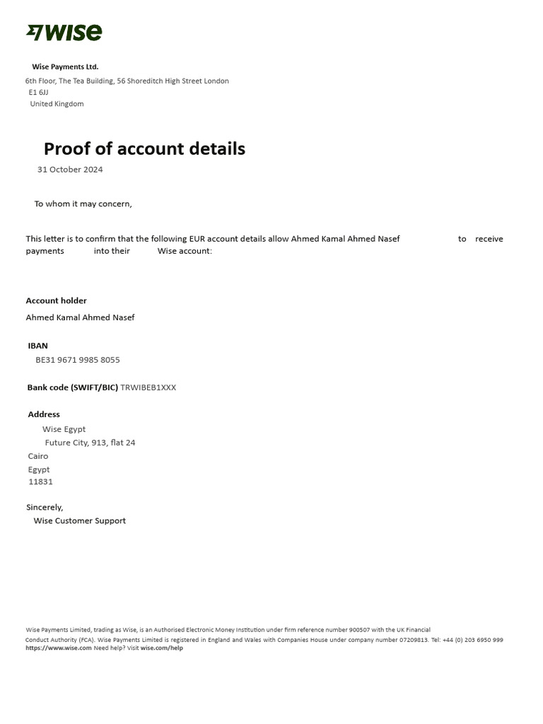 Wise Account Ownership Confirmation | PDF
