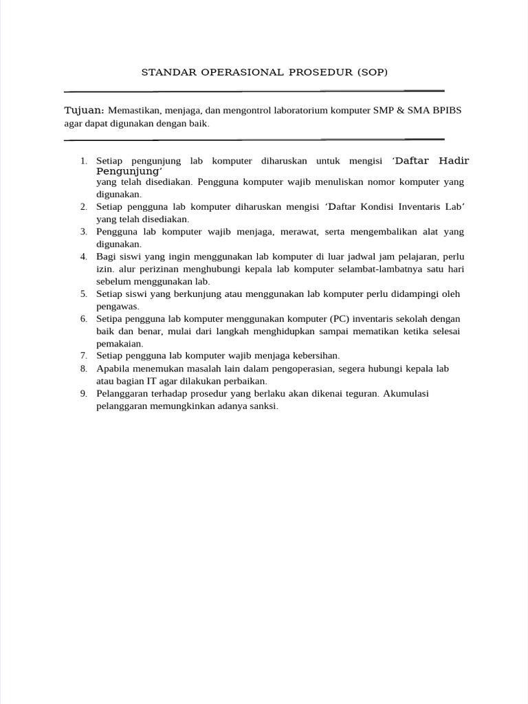 PDF Contoh Sop Lab Komputer - Compress | PDF