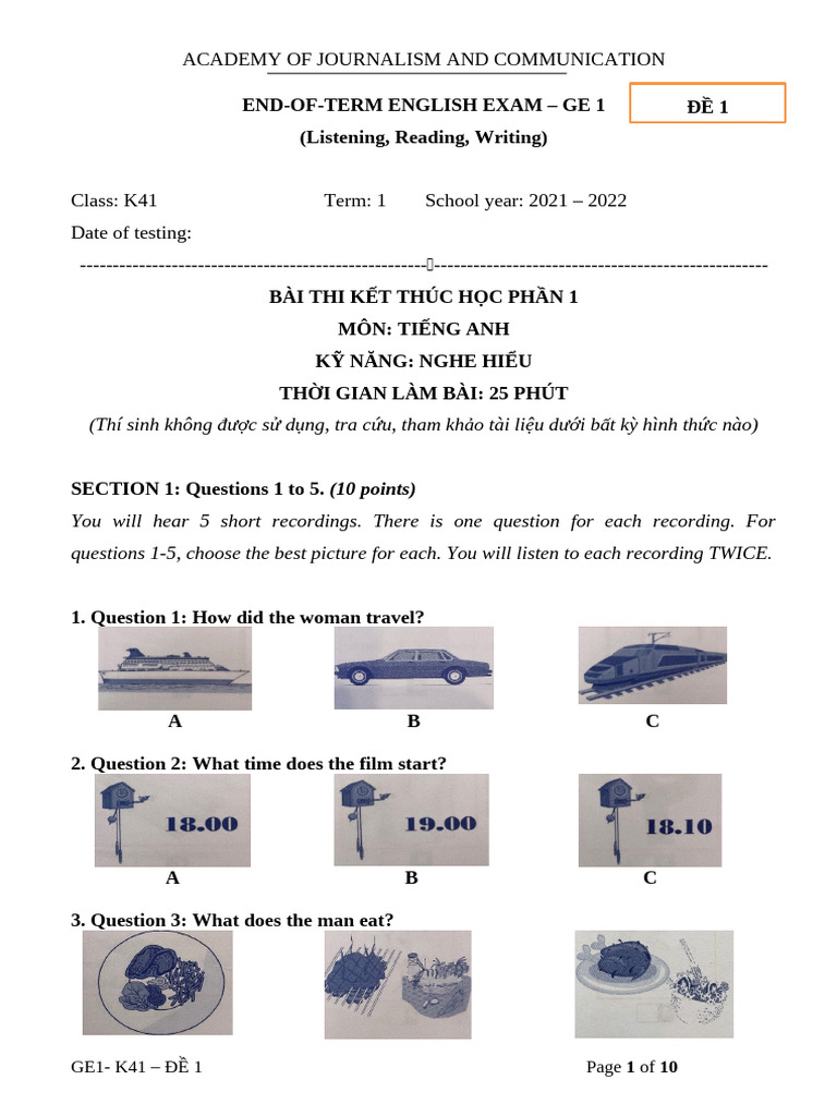 GE1 -K41 - ĐỀ 1 | PDF | Air Pollution | Camping
