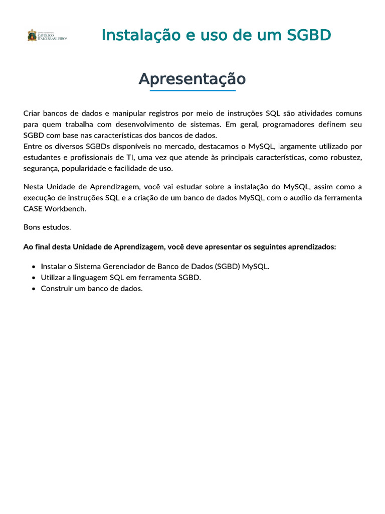 Aula 04 - Instalação e Uso de Um SGBD | PDF