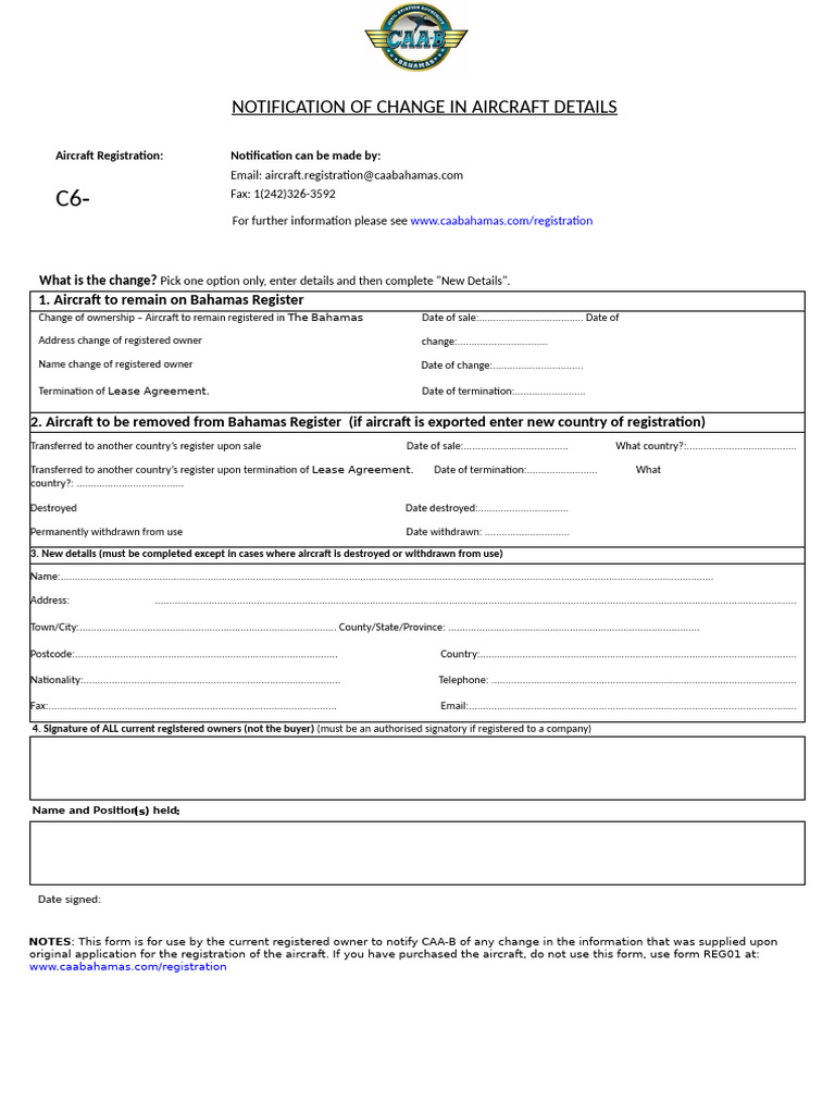 Aircraft Registration Change Notification | PDF | Common Law | Private Law