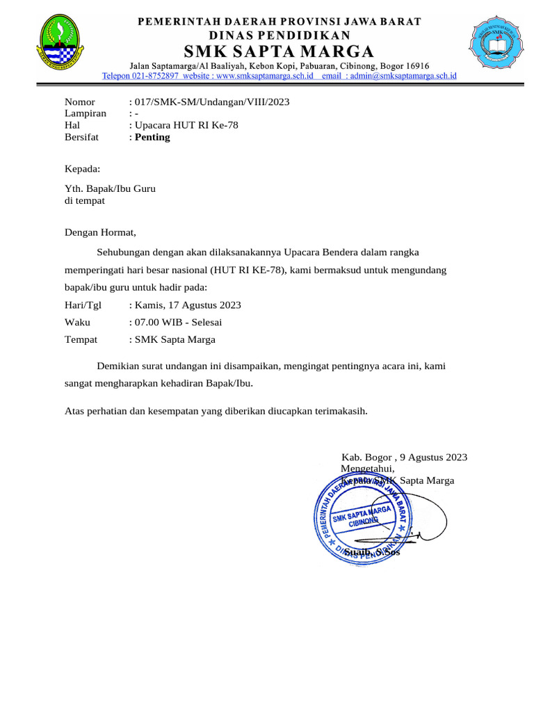 017 Undangan Upacara 17 An | PDF