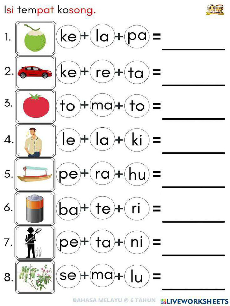 BM - Suku Kata GANDINGAN (6 TAHUN) Interactive Worksheet | PDF