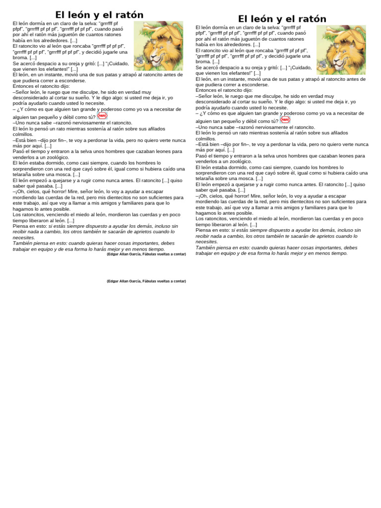 El león y el ratón: fábula educativa | PDF | Ficción general