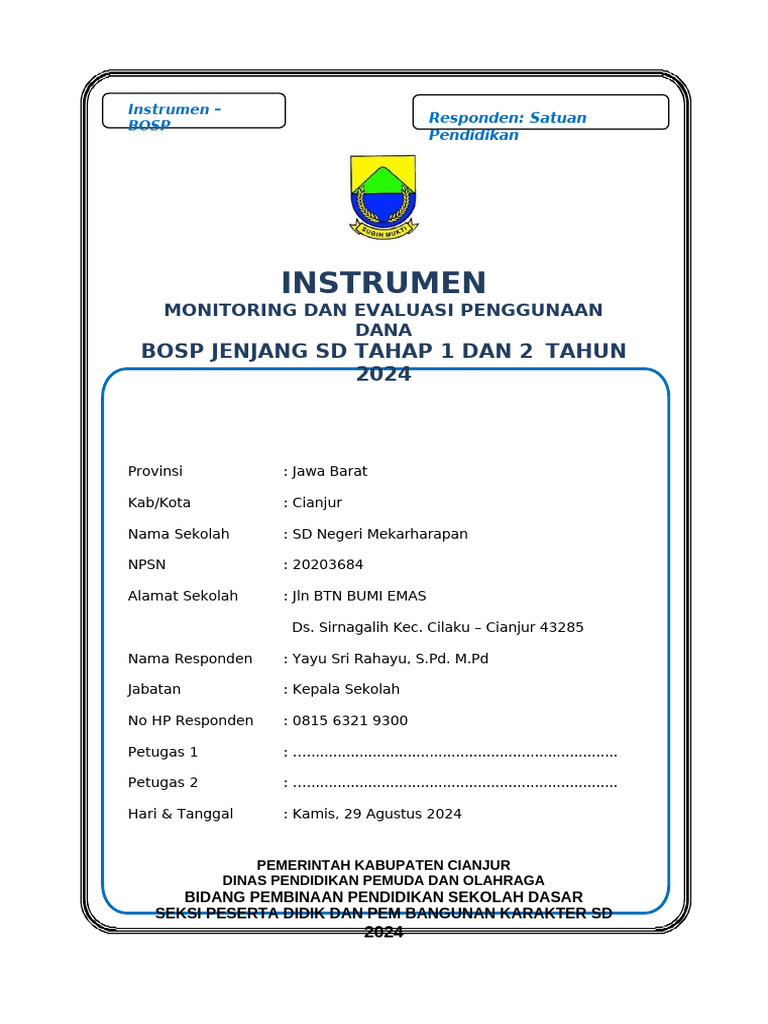 Instr Monev BOSP 2024 | PDF | Bisnis