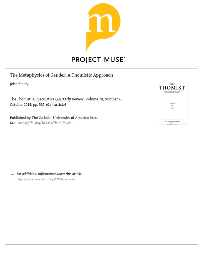 Metaphysics of Gender Tomistic Approoach | PDF | Thomism | Gender