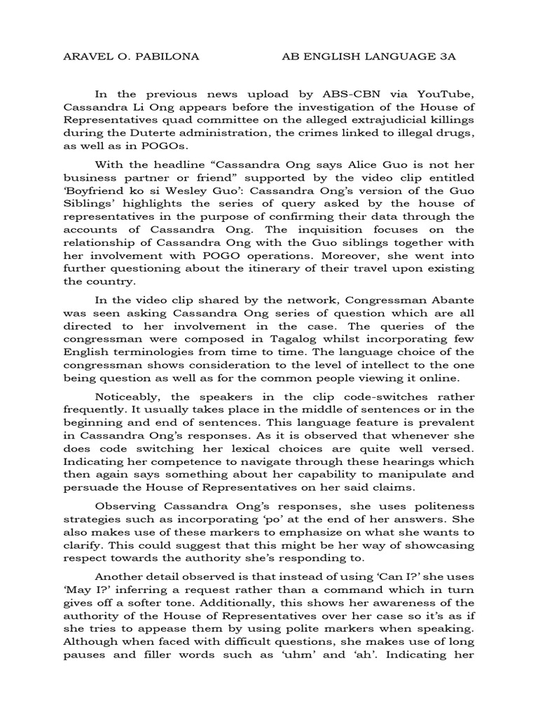 Pabilona Aravel. Abel 3a.written Commentary | PDF | Linguistics | Human ...