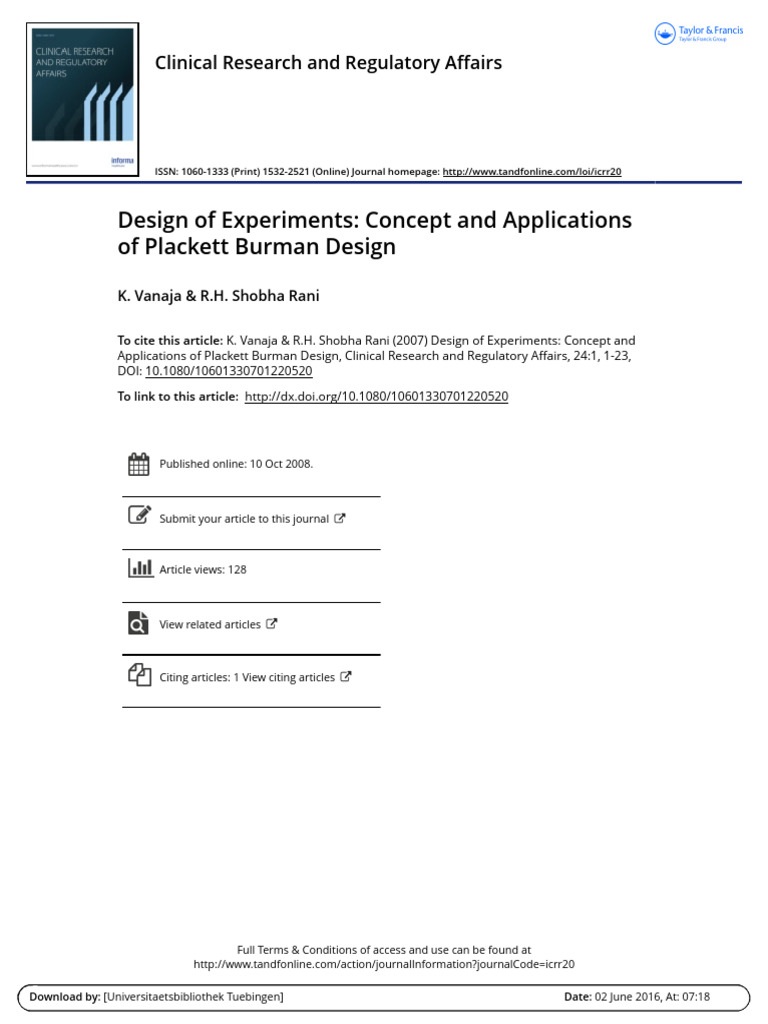 Designof Experiments Conceptand Applicationsof Plackett Burman Design | PDF | Errors And ...