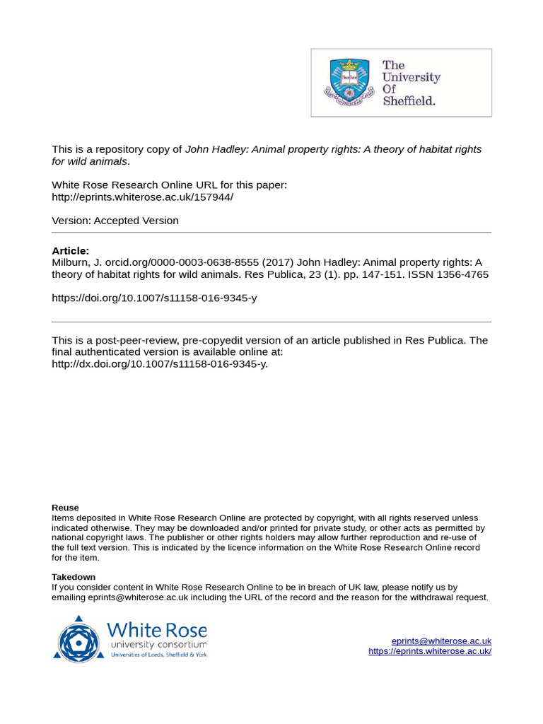 John Hadley Animal Property Rights A The | PDF | Property | Rights