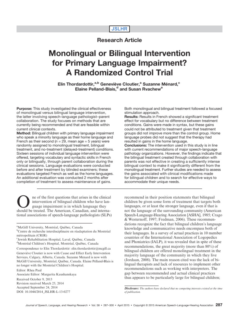 Monolingual or Bilingual Intervention Fo | PDF | Multilingualism ...