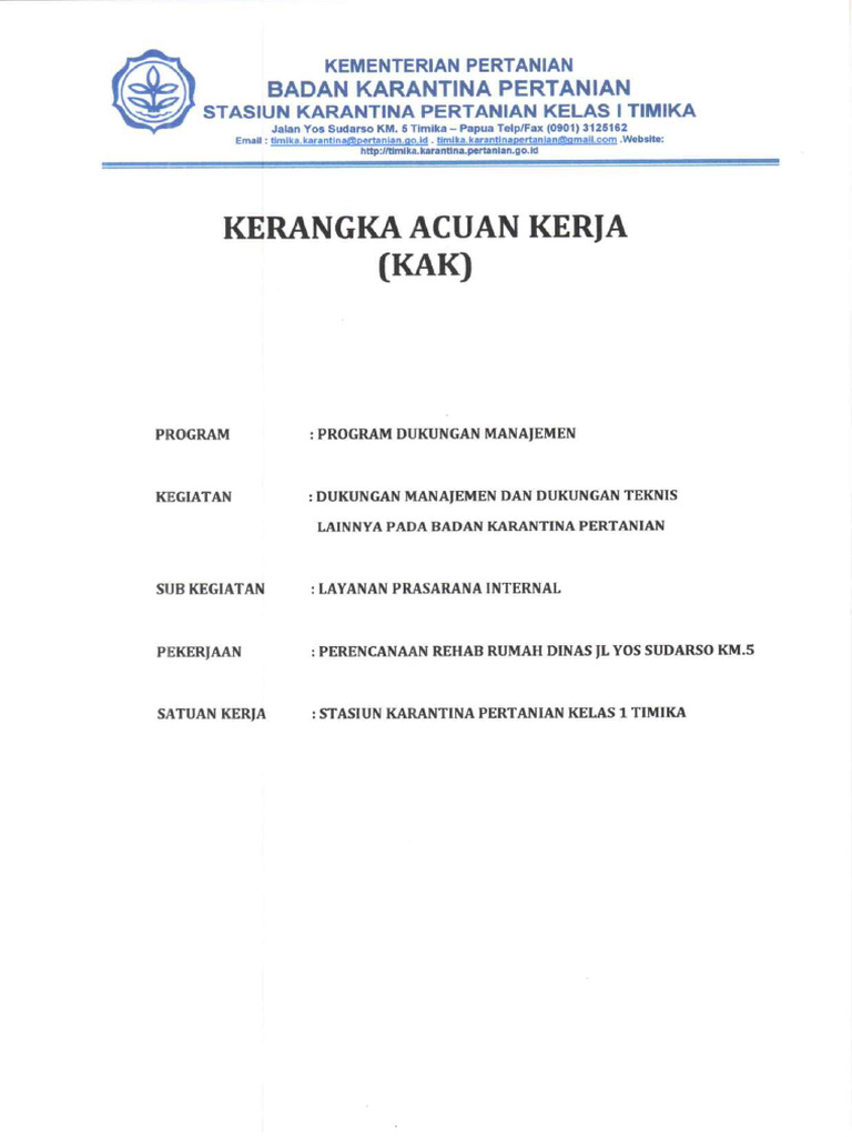 KAK Perencanaan Rehab Rumah Dinas JL Yos Sudarso KM 5 | PDF