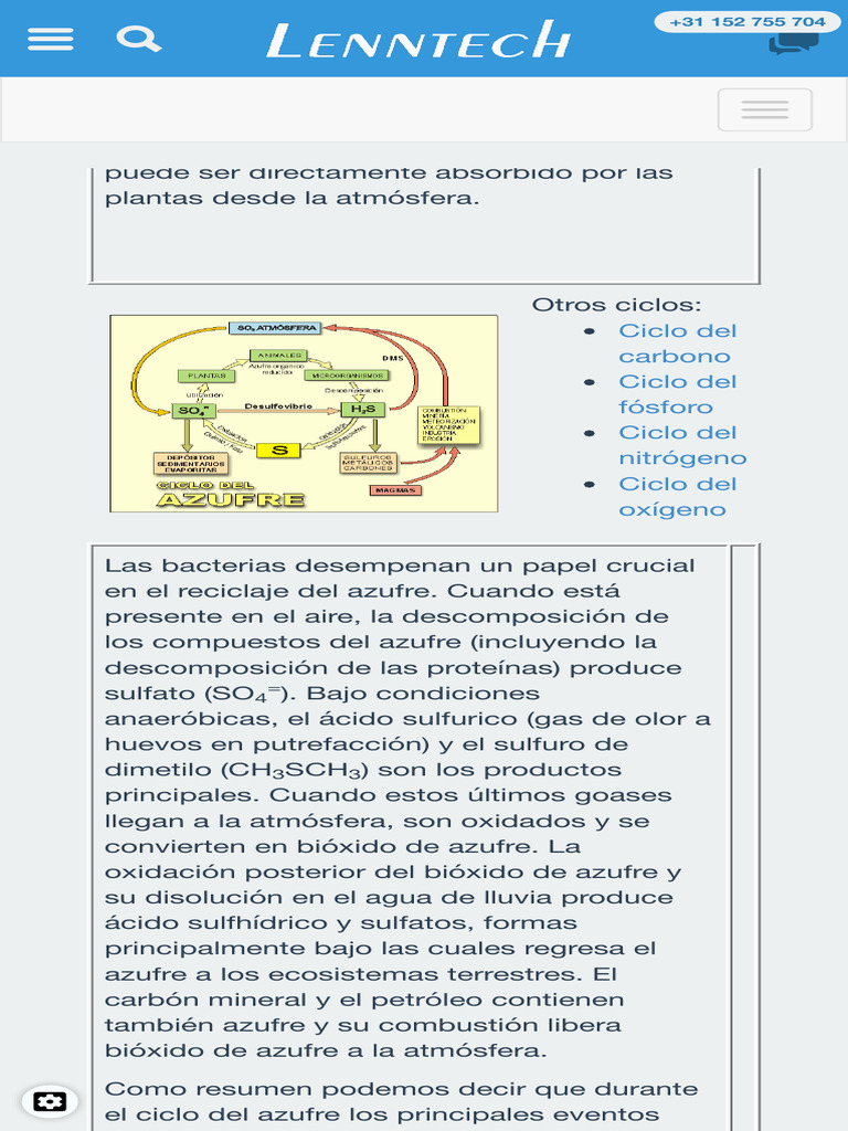 Ciclo Azufre Lenntech | PDF | Azufre | Descomposición