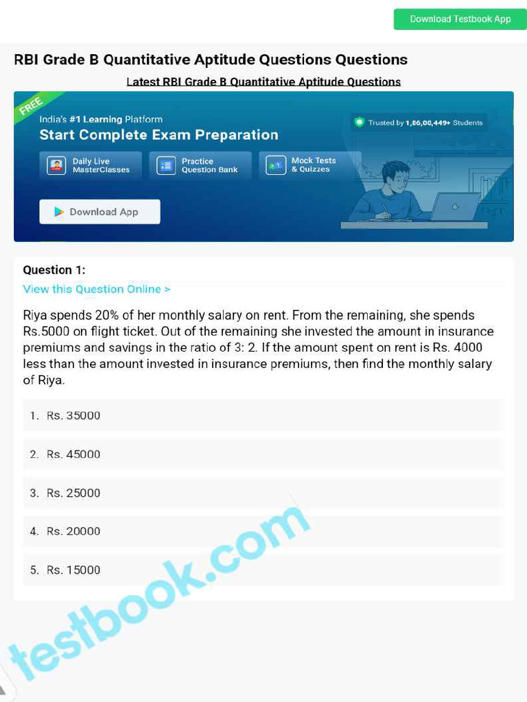 Rbi Grade B Quantitative Aptitude Questions 637eec8bf3a3c3132bc51225 | PDF