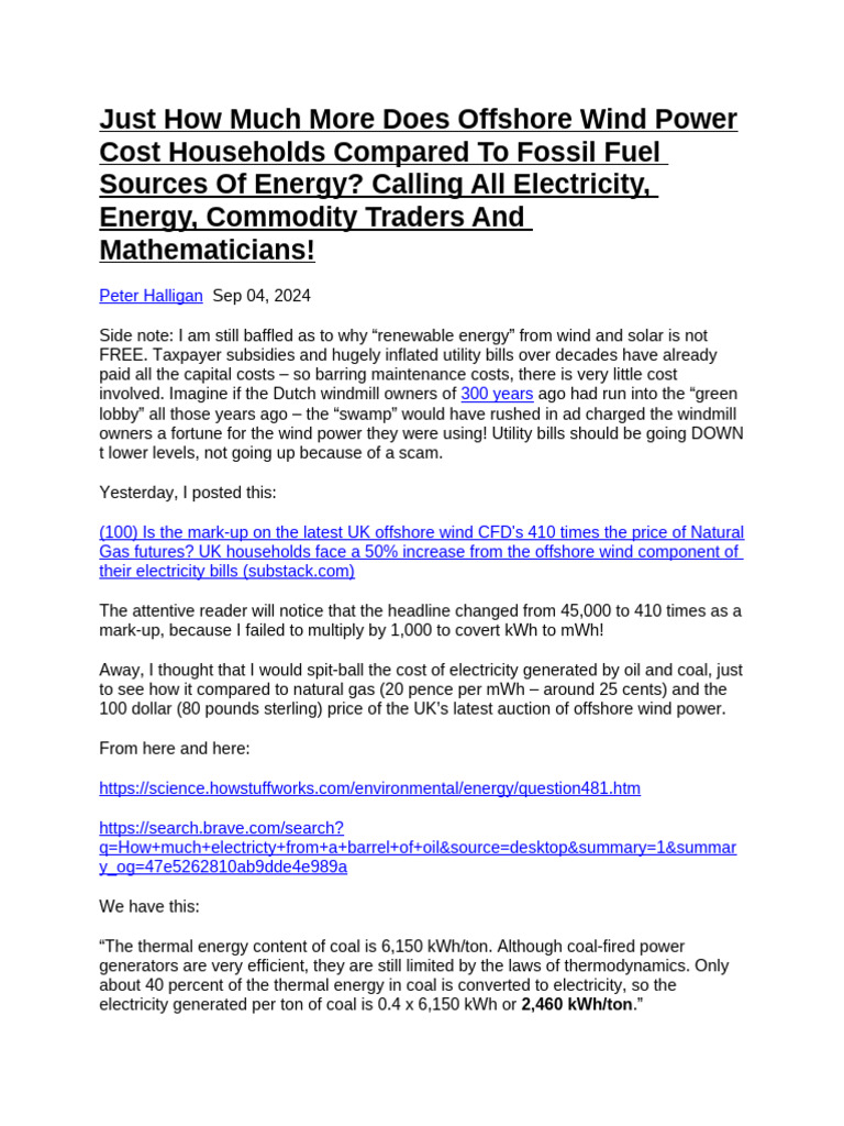 Economy of Wind Power - Onshore Offshore | PDF | Wind Power | British ...