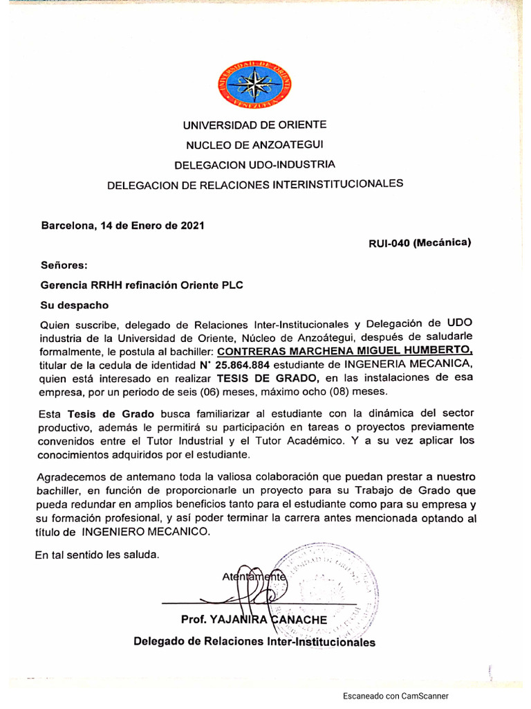 Carta de Pasantia | PDF