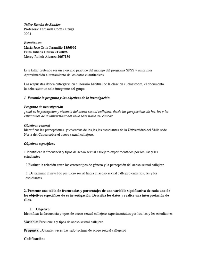 Taller Dise-O de Sondeo | PDF | Prejuicios | Acoso sexual