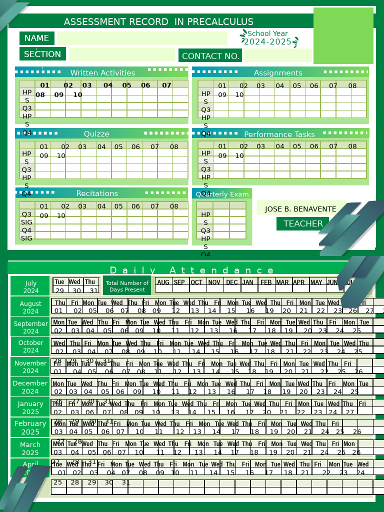Assessment Record in Stat and Prob S.Y 2023 2024 | PDF