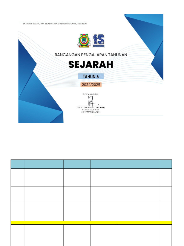 RPT Sejarah TH 6 202425 | PDF