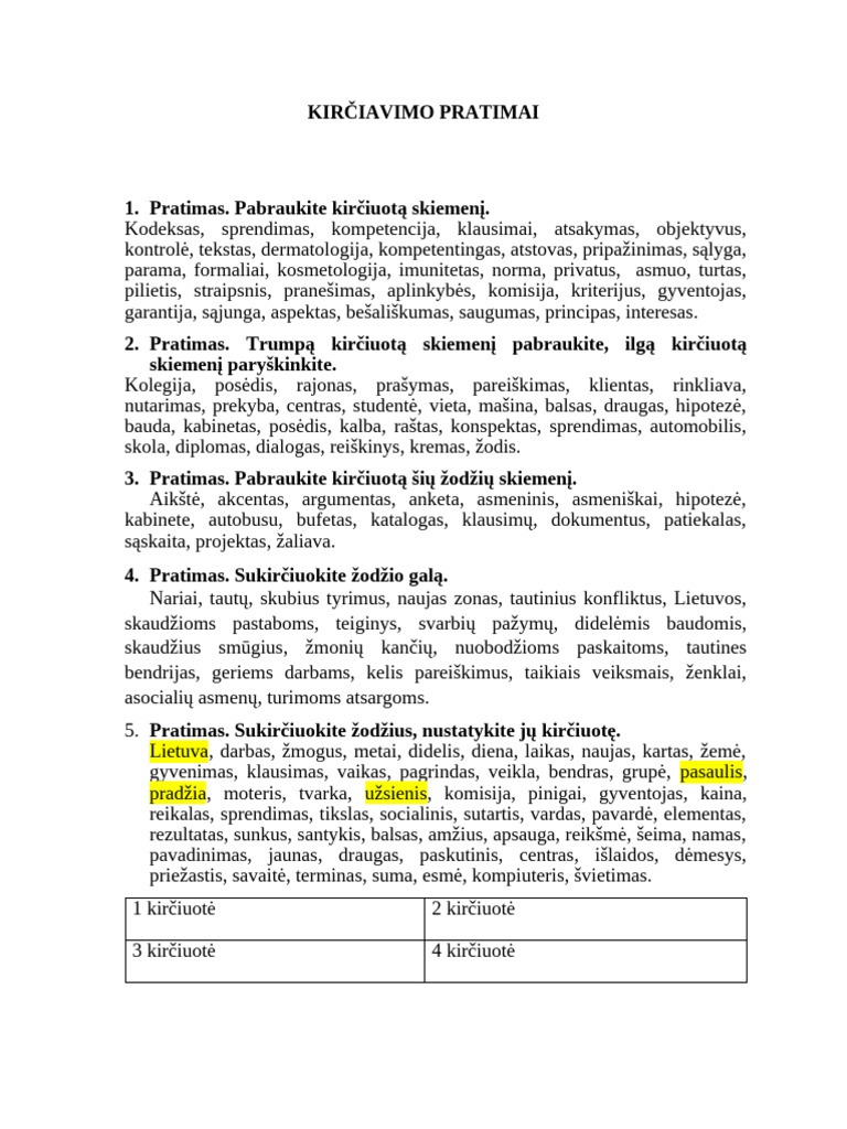 Kirčiavimo Pratim. | PDF