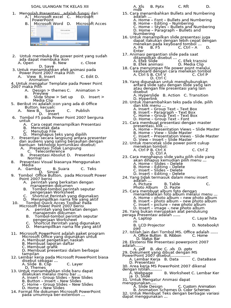 SOAL Power Point Aksel 1 CETAK | PDF