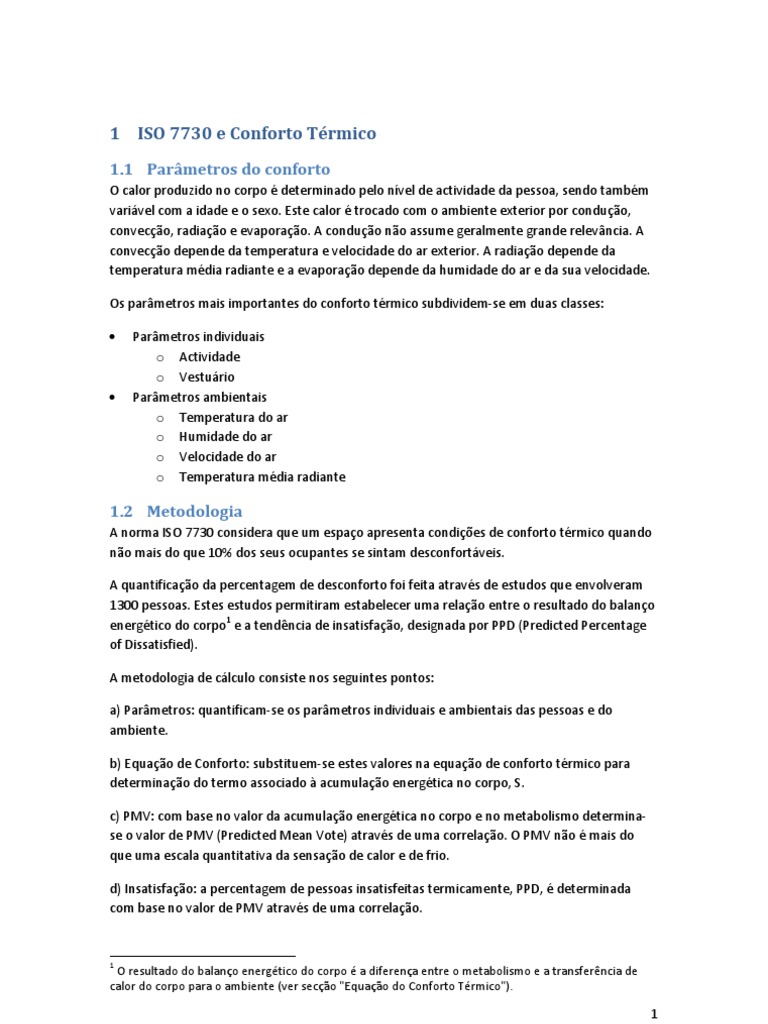 ISO 7730 e Conforto Termico