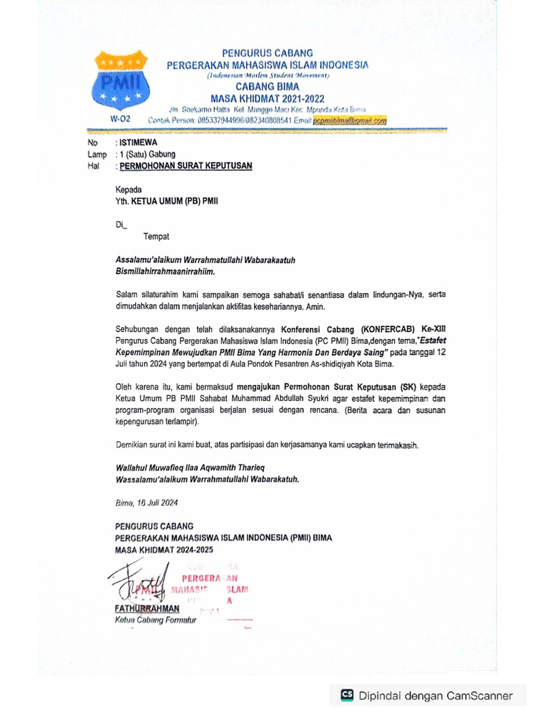 Permohonan SK PB PMII | PDF