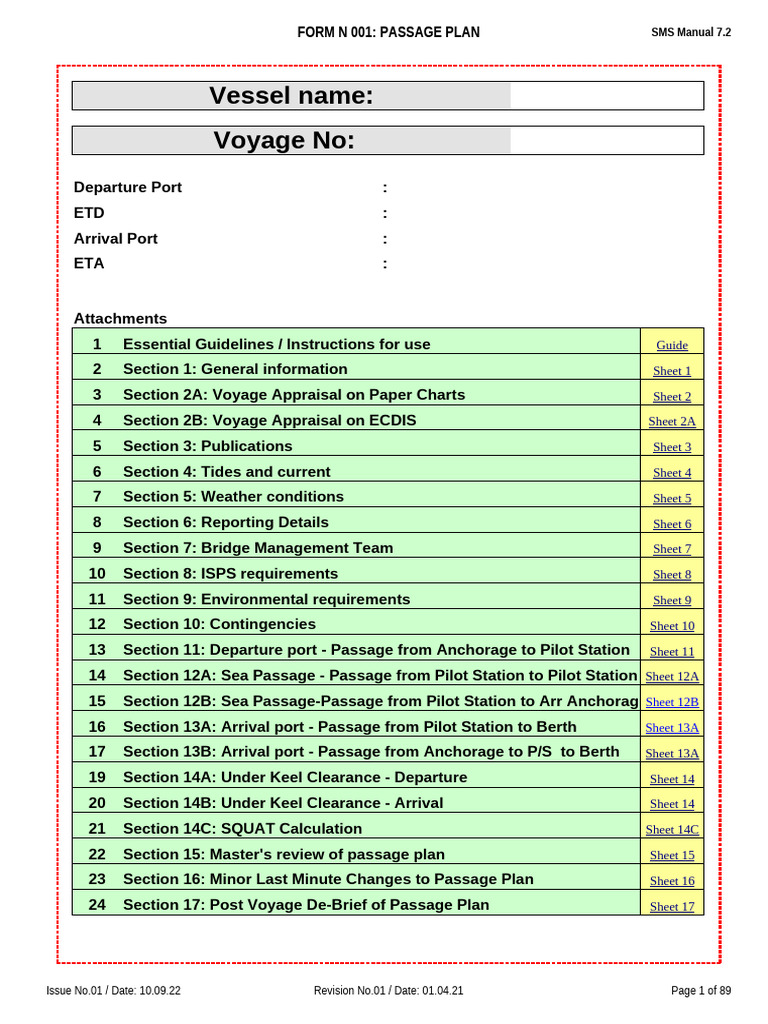 Vessel Name: Voyage No:: Form N 001: Passage Plan | PDF | Navigation