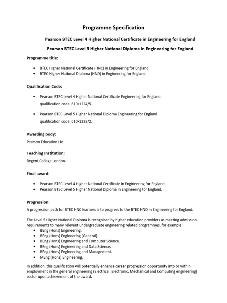 HNC & HND in Engineering Overview | PDF | Educational Assessment | Learning