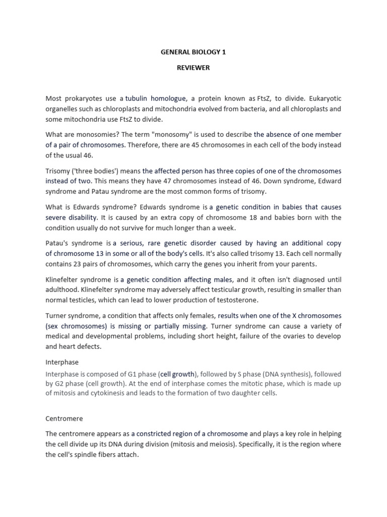 General Biology 1 Reviewer 1 | PDF | Mitosis | Meiosis