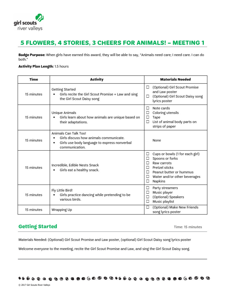 Girl Scouts Animal Care Meeting Plan | PDF | Fur