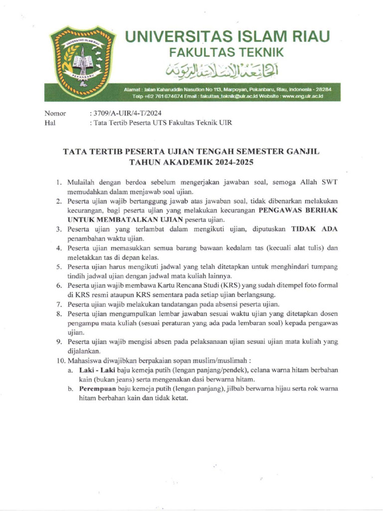Tata Tertib Peserta UTS Ganjil T.A 2024-2025-1-2 | PDF