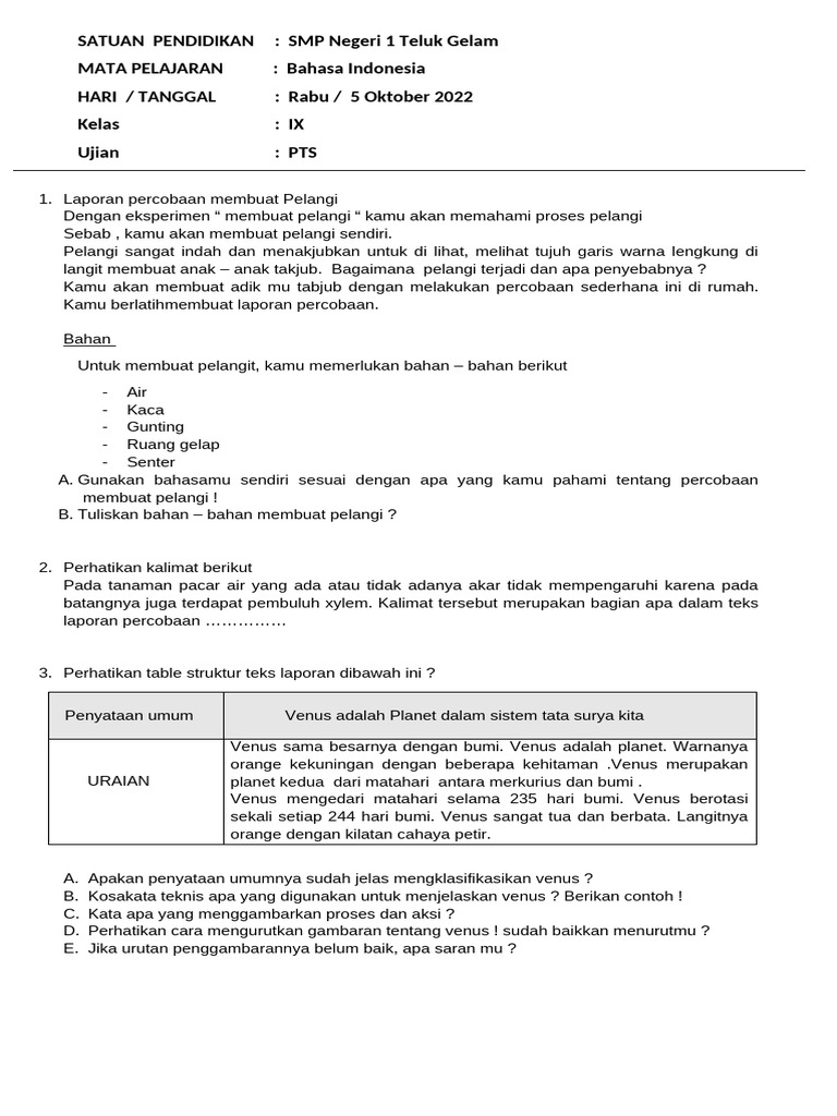 Soal B.Indonesia Kls 9 | PDF