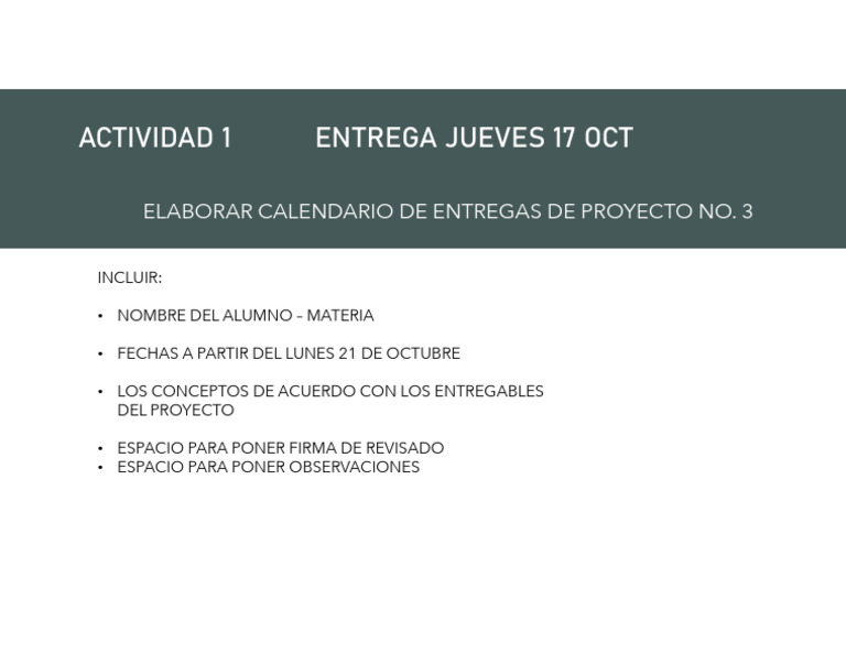 Actividad 01 Calendario de Entregas de Proyecto 3 | PDF | Arte