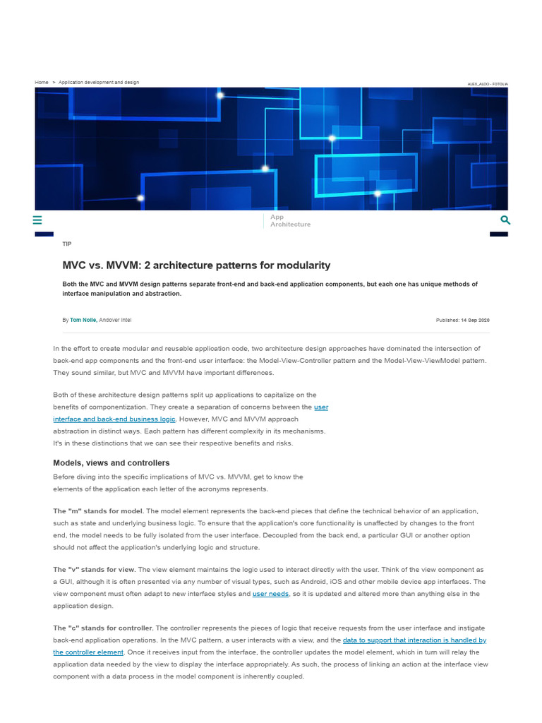 MVC vs. MVVM - 2 Architecture Patterns For Modularity - TechTarget | PDF | Model–View–Controller ...