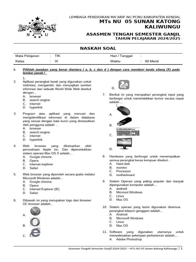 Soal Ats Ganjil Tik 9 2024 | PDF