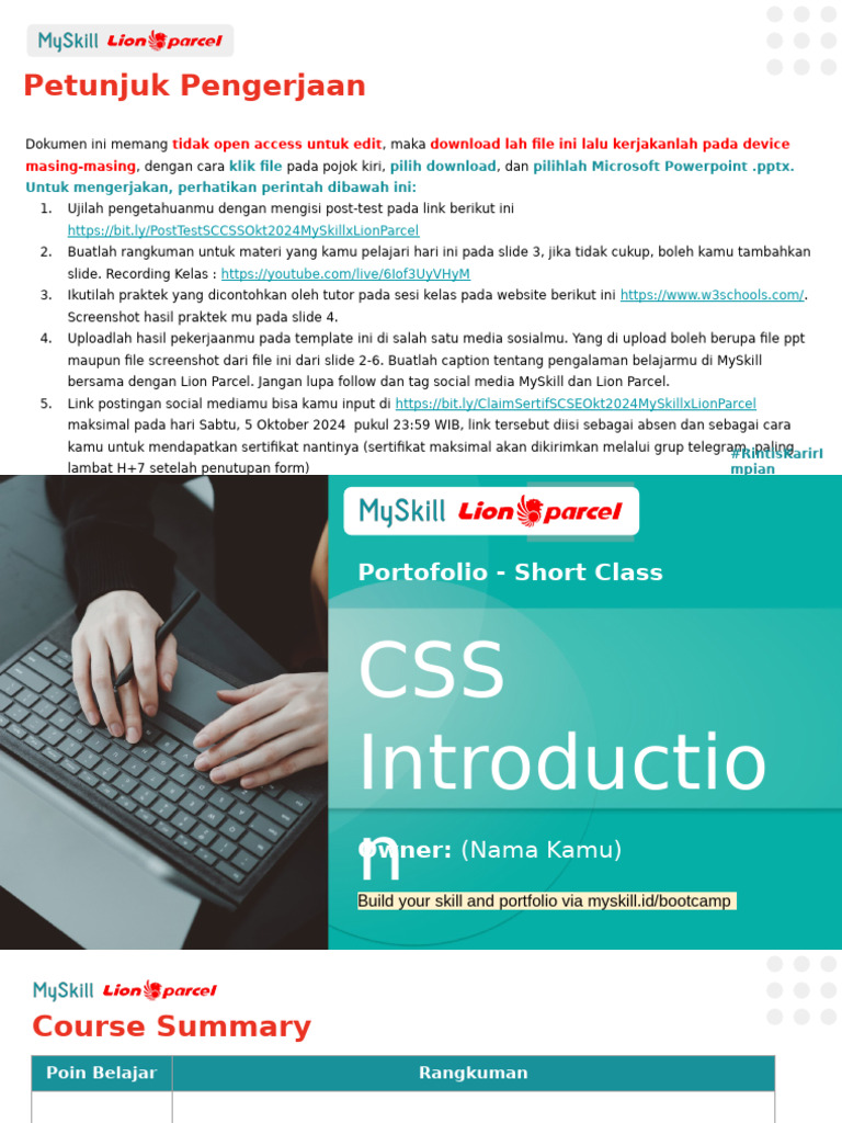 Mini Task SC CSS Introduction MySkill X Lion Parcel | PDF