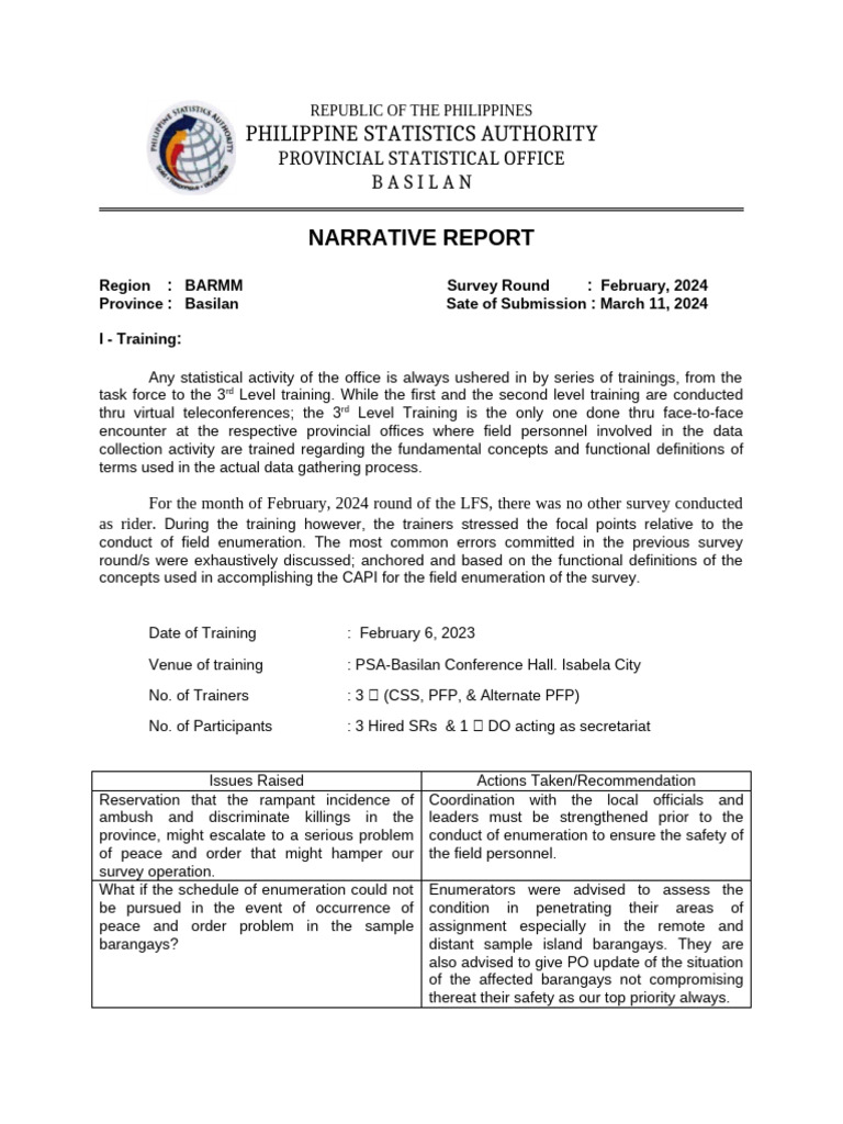 February, 2024 2023 LFS - R15 - Basilan - NR | PDF