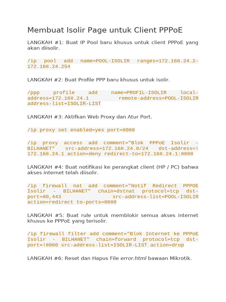 Membuat Isolir Page Untuk Client PPPoE | PDF