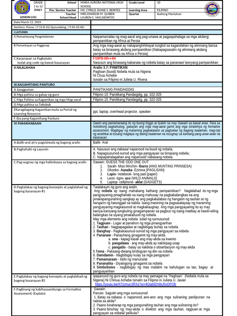 Dlp-Aralin3.7 - Nobela | PDF