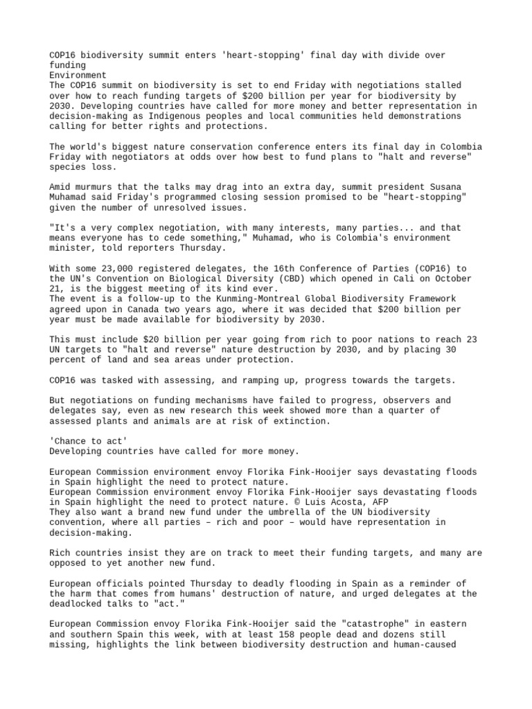COP16 Biodiversity Summit Enters Last Day | PDF | Biodiversity ...