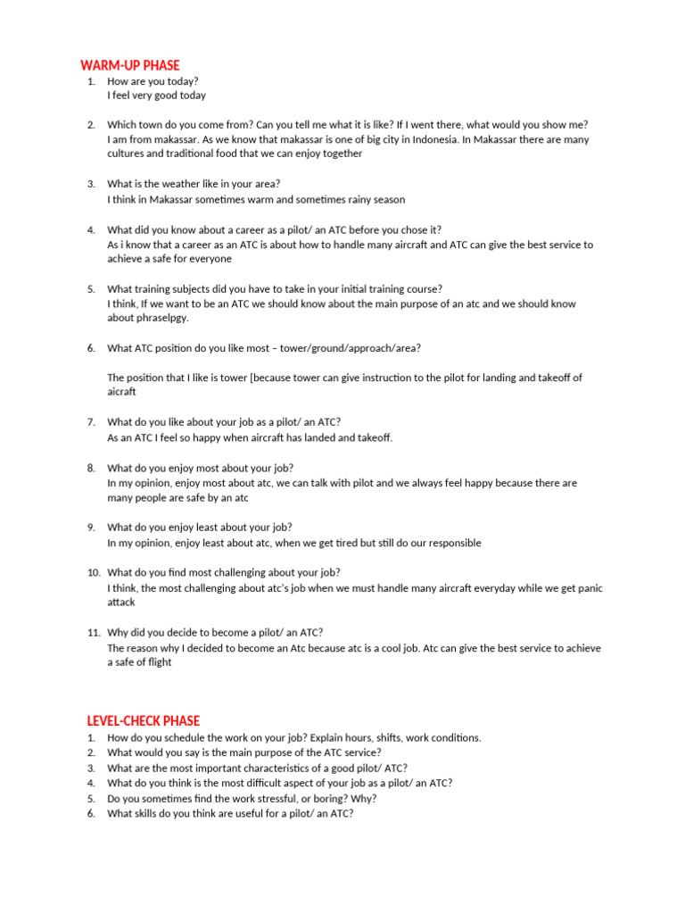 contoh OPI questions | PDF | Air Traffic Control | Leisure