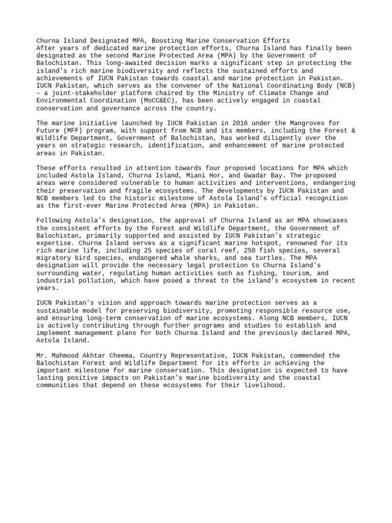 Churna Island Designated MPA, Boosting Marine Conservation Efforts ...